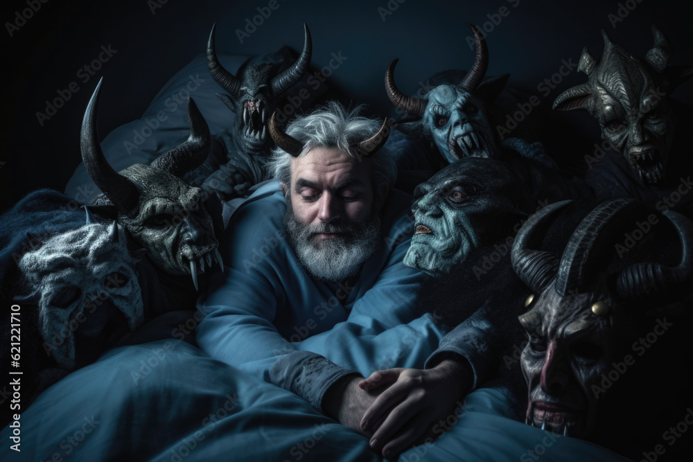 Man's Struggle with Nightmares as Demons Surround His Bed - Navigating ...