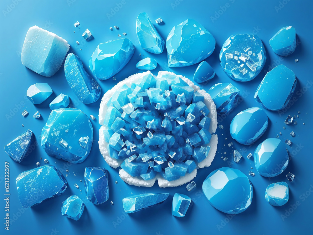 Icy surface background. Illustration of groups of ice cubes scattered ...