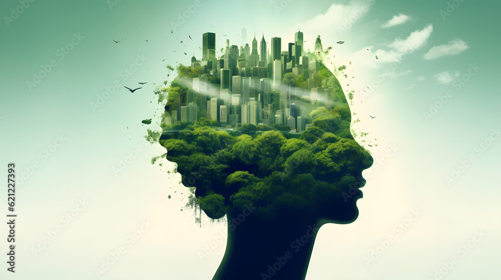 Sustainable environment concept. The image depicts human thinking ...