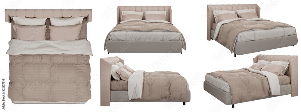 Bed, Bedroom, isometric bed, bed with pillows mockup, top view, font ...
