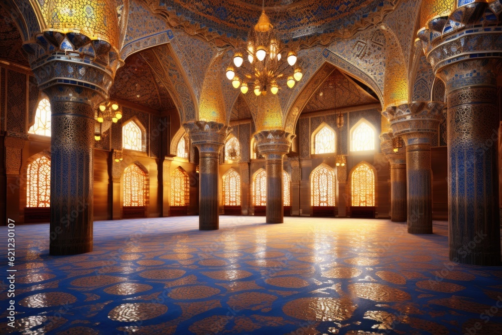 beautiful hall interior of traditional arabic building mosque with ...