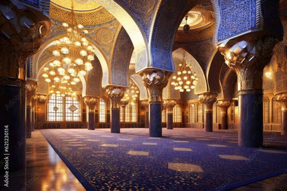 beautiful hall interior of traditional arabic building mosque with ...
