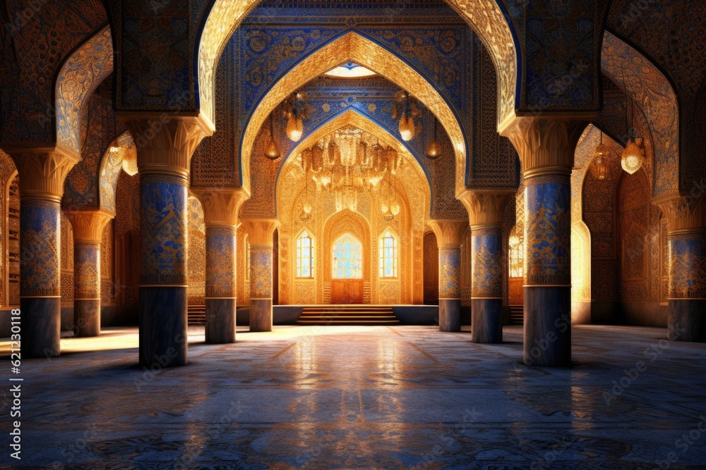 beautiful hall interior of traditional arabic building mosque with ...