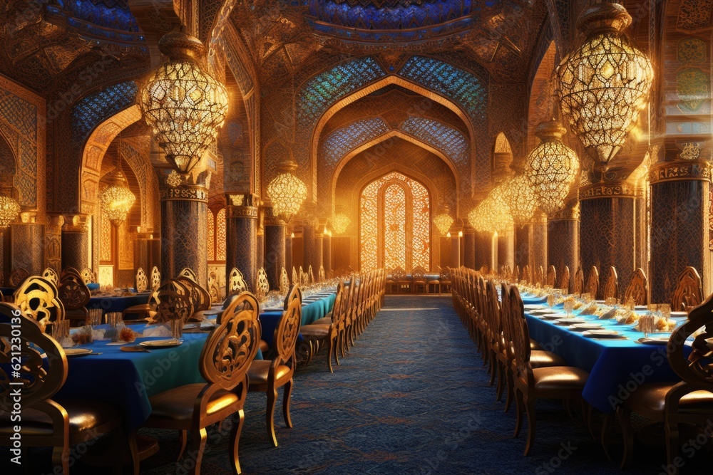 beautiful hall interior of traditional arabic building mosque with ...