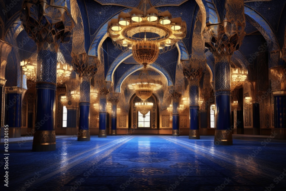 beautiful hall interior of traditional arabic building mosque with columns inspired by heroic ...