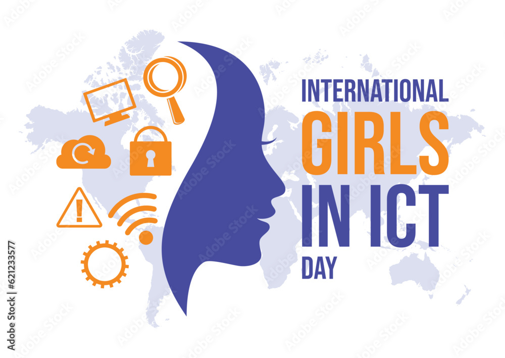 International Girls in ICT Day vector illustration. Woman face in ...