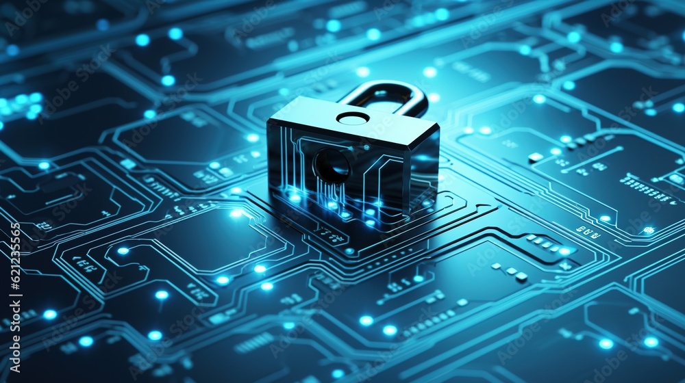 Cybersecurity 3d Render with a Glowing Lock. Generative AI. Stock Photo | Adobe Stock