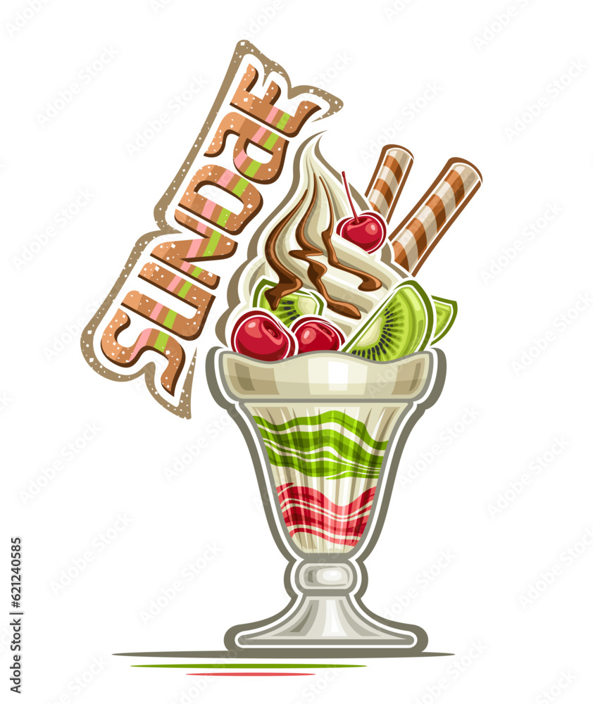 Vector logo for Sundae, decorative poster with illustration of sundae ...