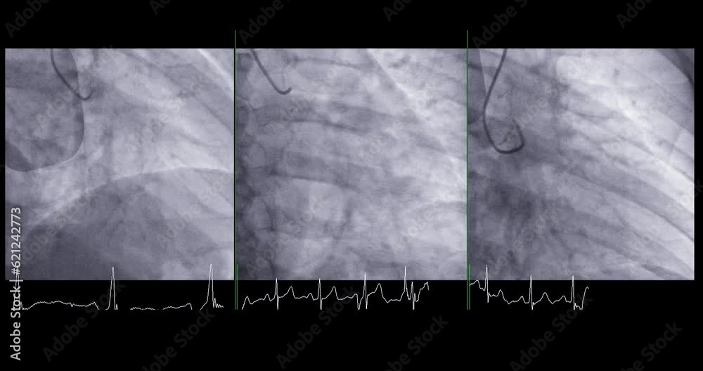 Cardiac catheterization showing coronary arteries used to diagnose and ...