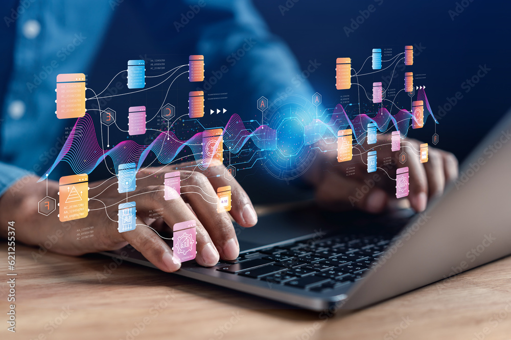 Businessman using ai technology for data analytics, Artificial ...