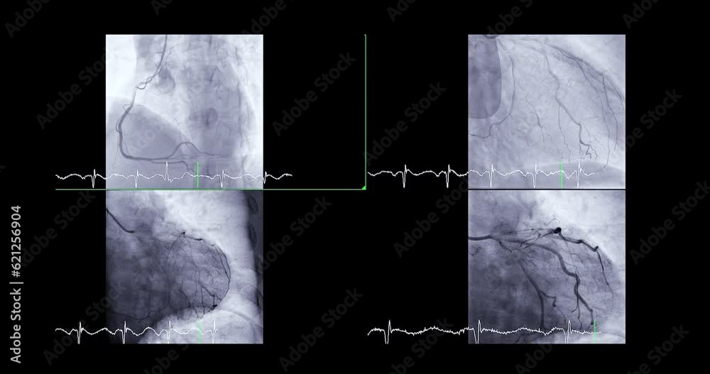 Cardiac catheterization showing coronary arteries used to diagnose and ...