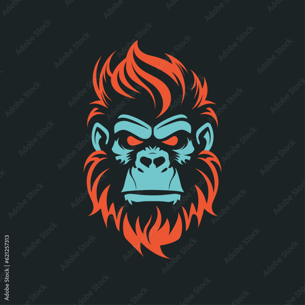 Chimp face silhouette logo, vector clipart of a monkey head. Unique ...