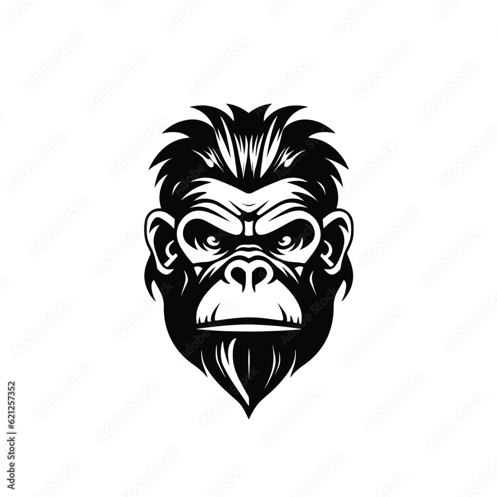 Chimp face silhouette logo, vector clipart of a monkey head. Unique ...