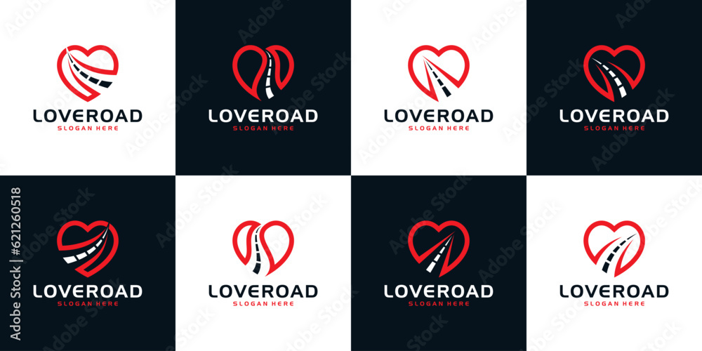 Collection of happy road logo design template. Street logo with heart ...