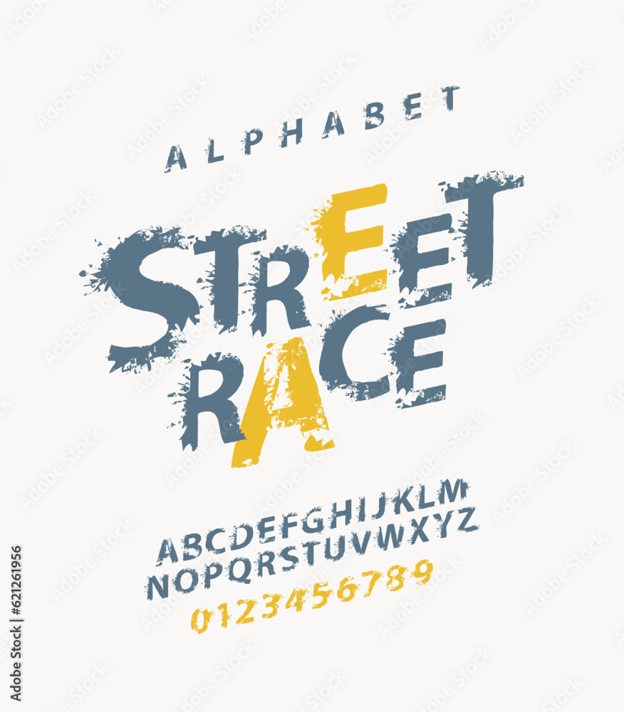 STREET RACE lettering with spots in grunge style. Splash Alphabet ...