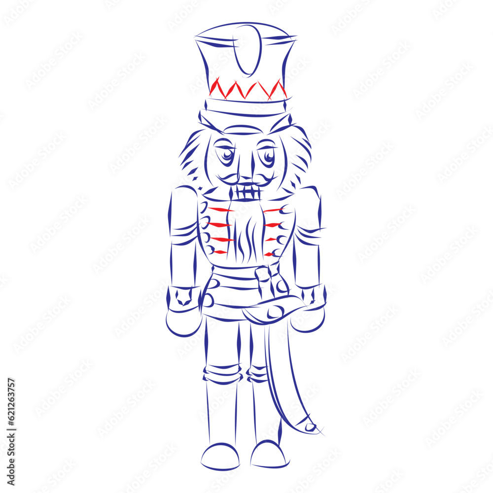 Continuous line drawing of a classic wooden nutcracker as a prussian ...