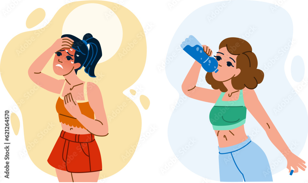 young dehydration people vector. summer person, temperature heat, water ...