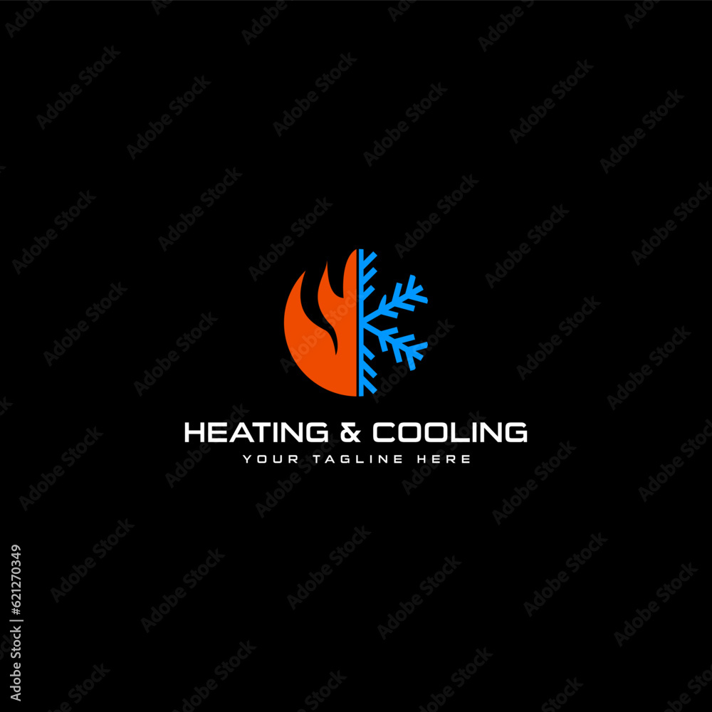 Heating and cooling logo for HVAC. Snowflake and fire design. Vector ...