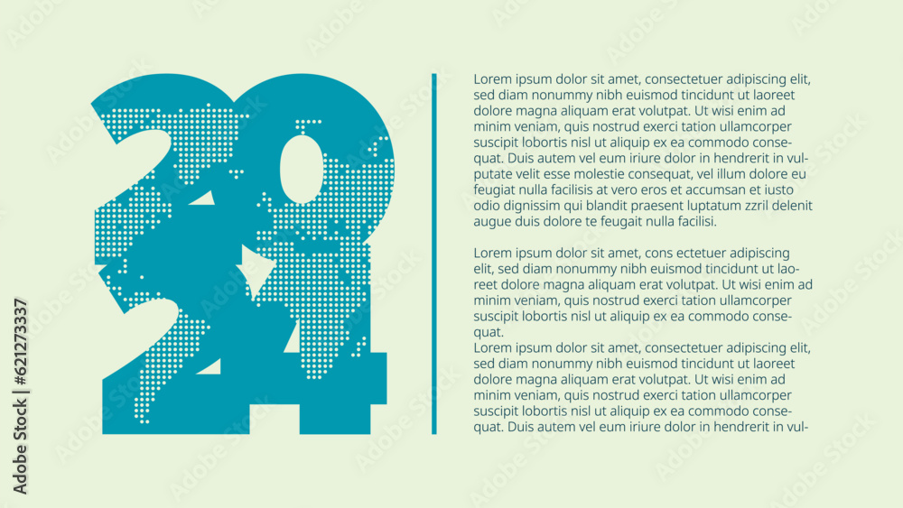 2024 year icon with dotted world map. Vector background with sample ...