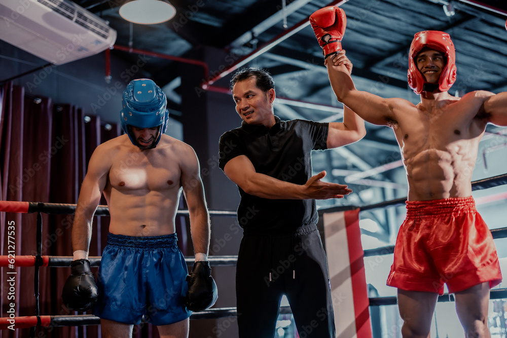 In an intense boxing match, a dedicated professional boxer showed ...