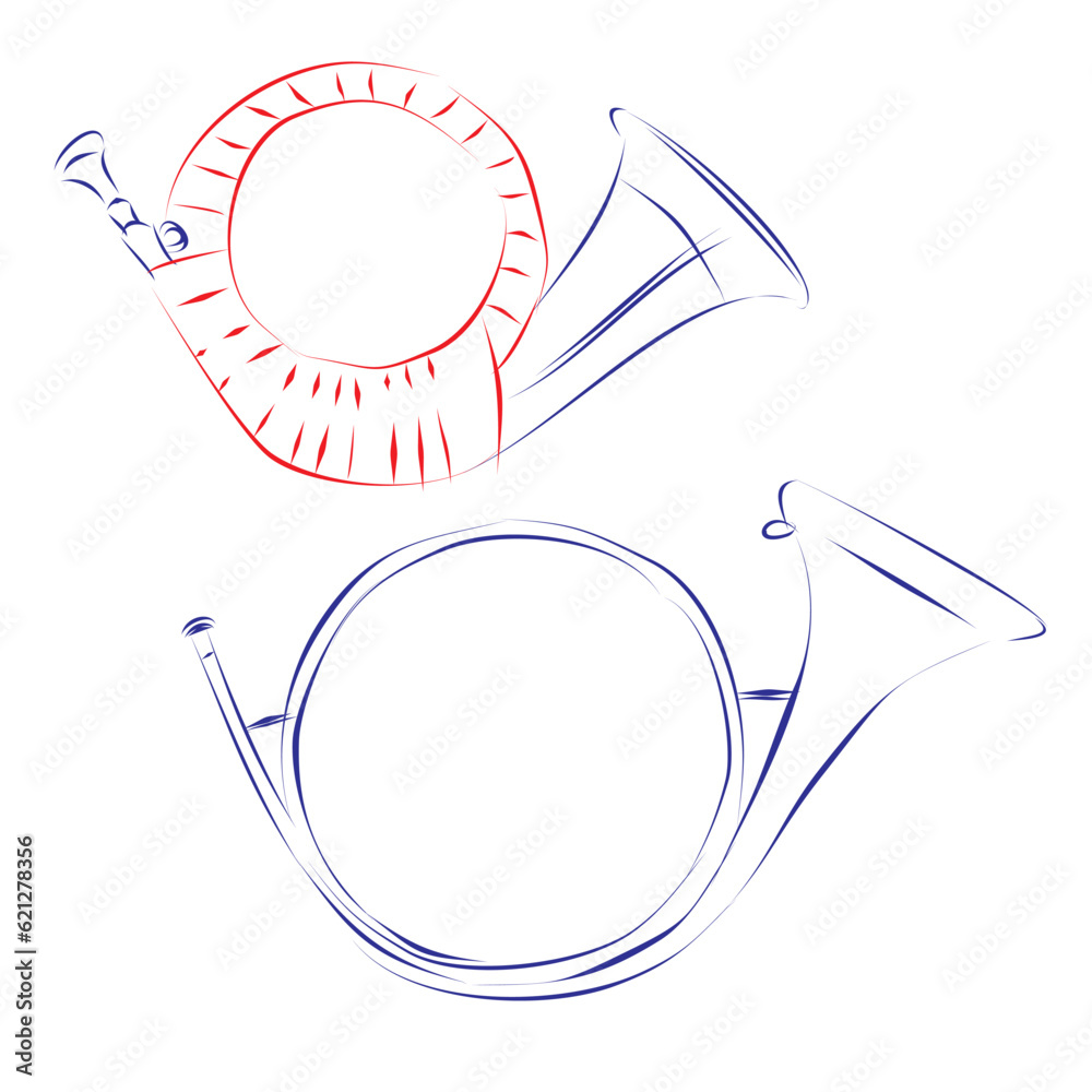 Continuous line drawing of french horn music instrument ancestors ...