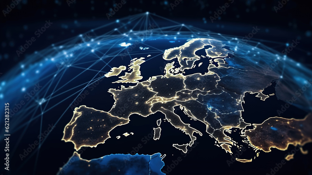 Worldwide Network Connection on Europe Map, Global Communication ...