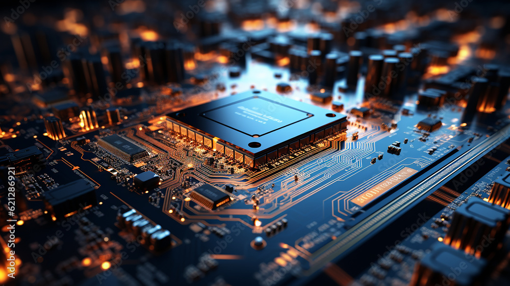 Microchip moderno na placa-mãe do computador como conceito de ...