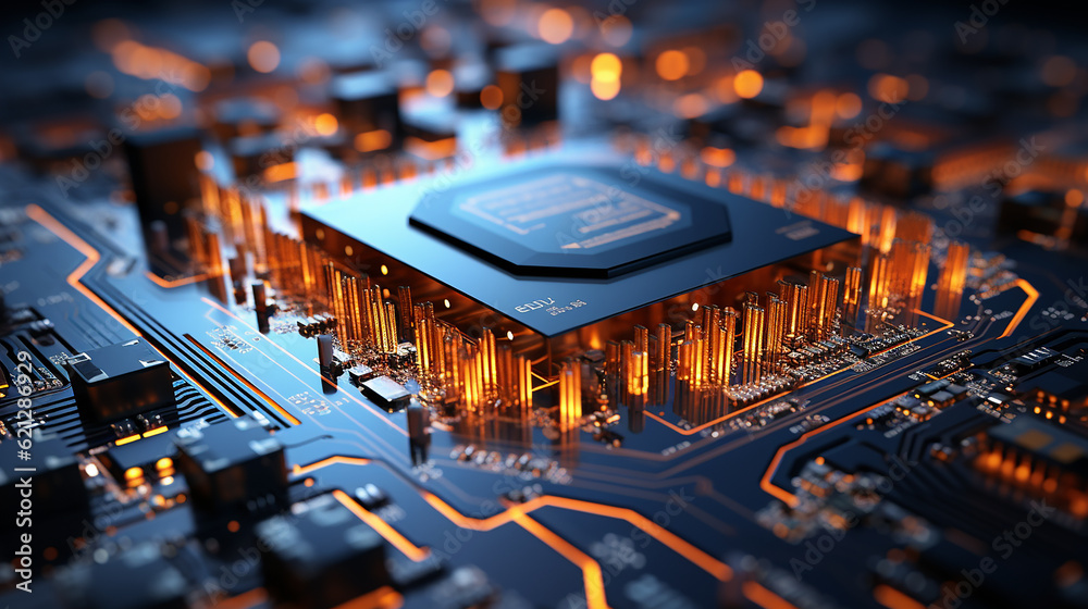 Microchip moderno na placa-mãe do computador como conceito de ...