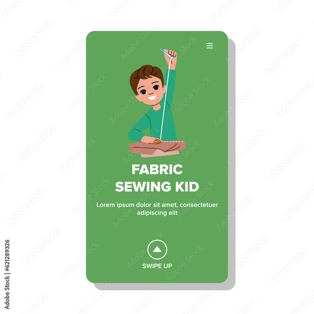 thread fabric sewing kid vector. child handicraft, sew school, lesson ...