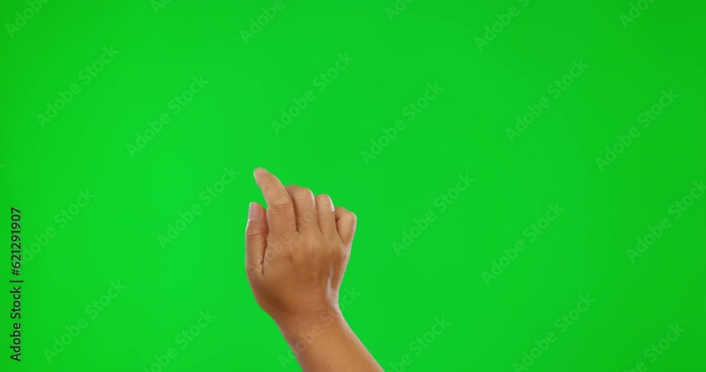 Green screen, hand of user and person for ux on technology, touchscreen ...