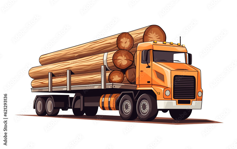 Trucks for transport of wooden logs vector illustration, Heavy loaded ...