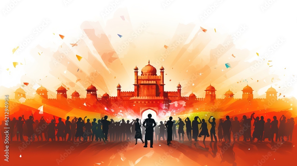 Cartoon illustrations celebrating the Independence Day of flags and ...