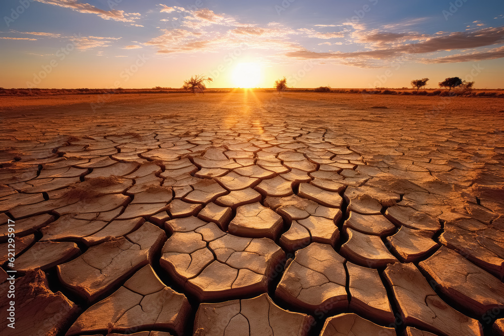 Concept of global warming and climate environment change. Dry cracks in ...