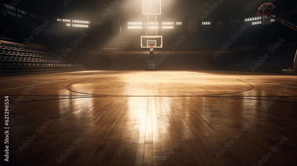 Basketball court with lights and shadows. 3d rendering mock up ...