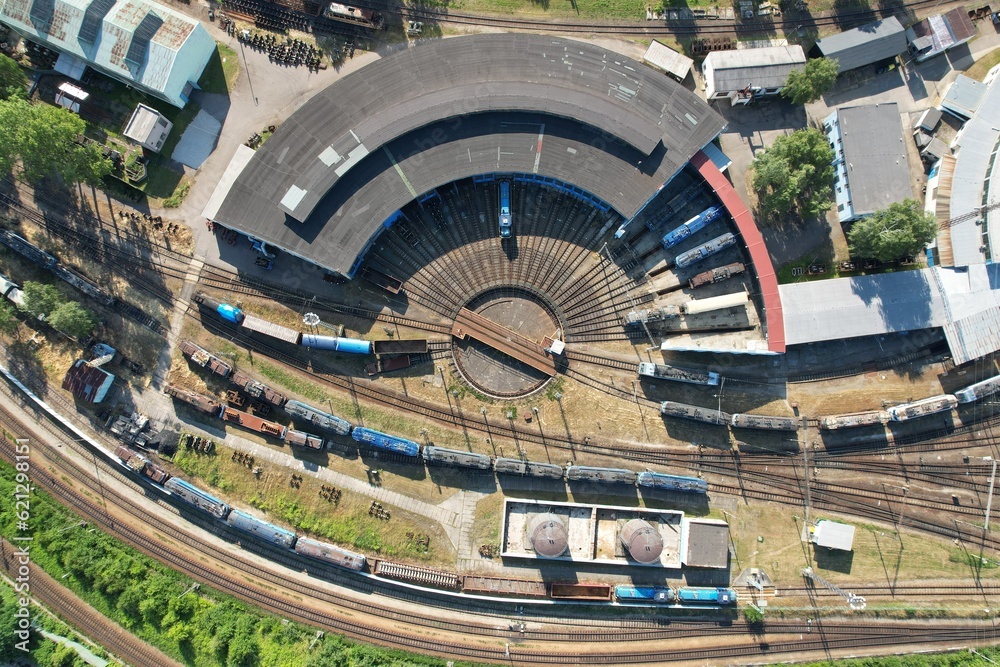 Railway turntable for locomotives aerial view train turntable,aerial ...