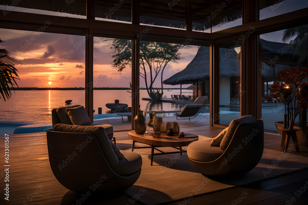 Scenic view of colorful sunset at the maldives island, stunning ...