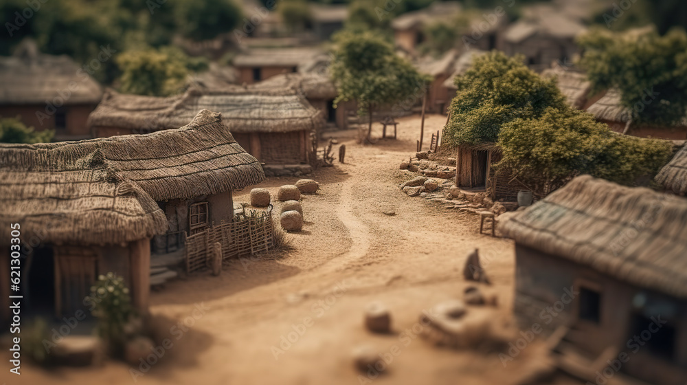 Illustration of a village in Africa with a small path. Empty African ...