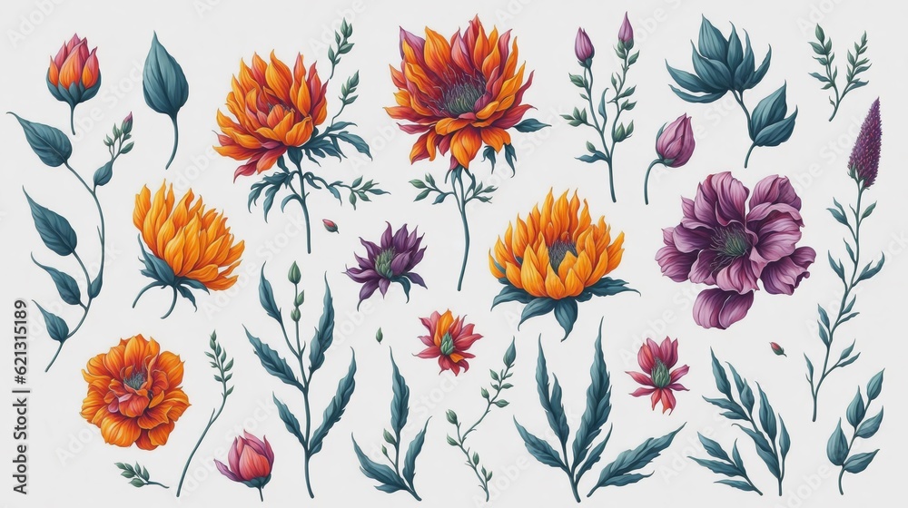 Watercolor Floral Clipart, Colorful Flowers Clipart, Watercolor Clipart ...