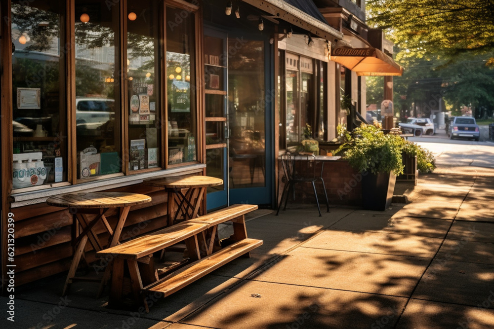 Local cafe exterior. Small business. Summer coffee shop. AI generated ...
