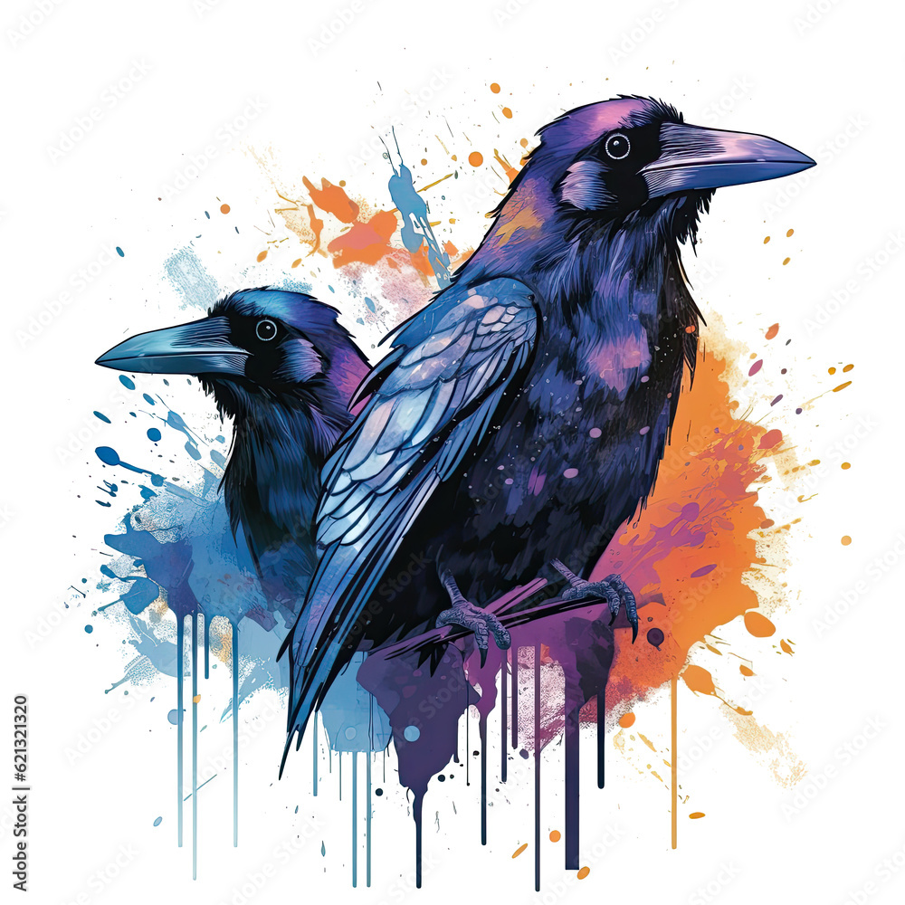 Vintage Ravens and Crows t-shirt design, featuring a flock of ravens ...