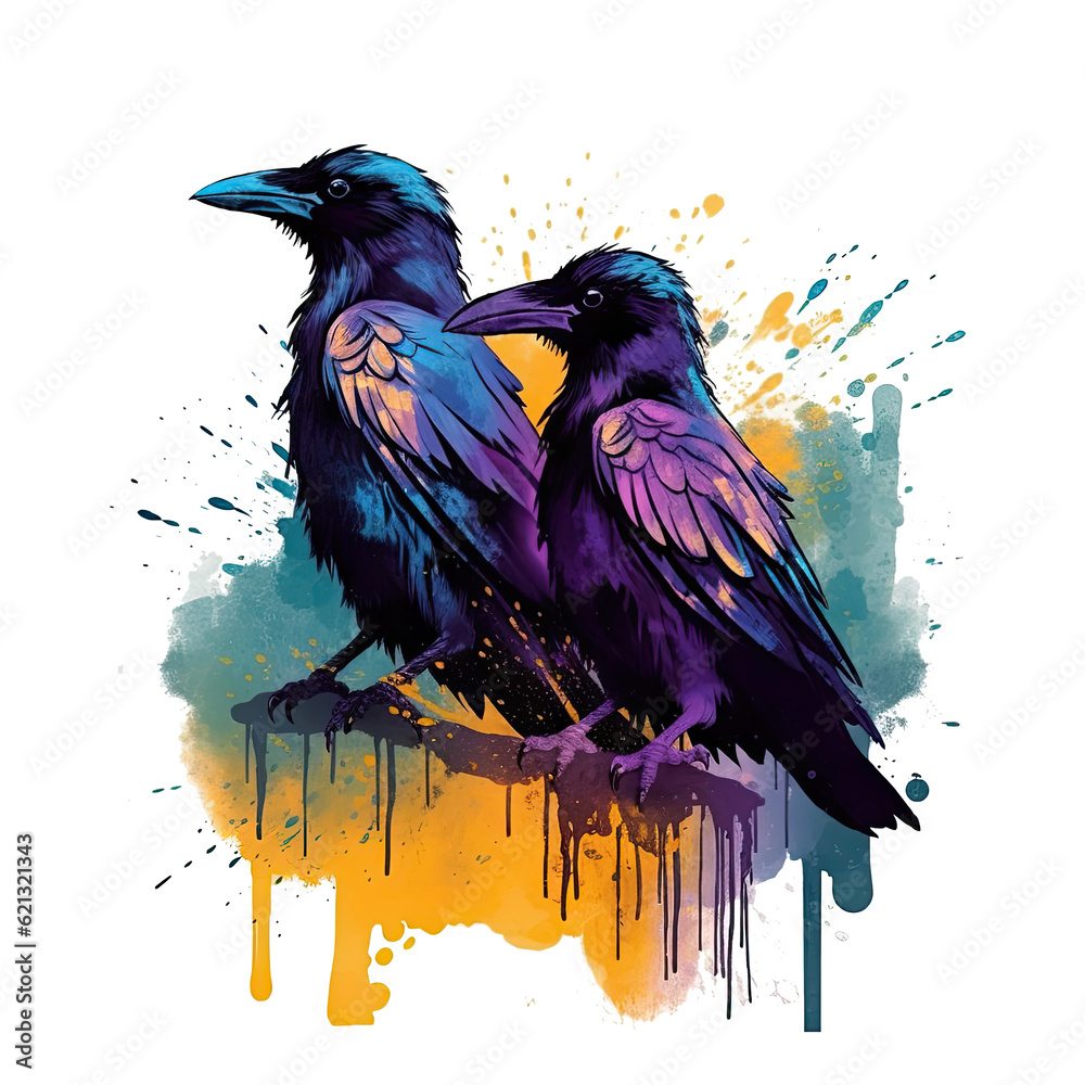 Vintage Ravens and Crows t-shirt design, featuring a flock of ravens ...