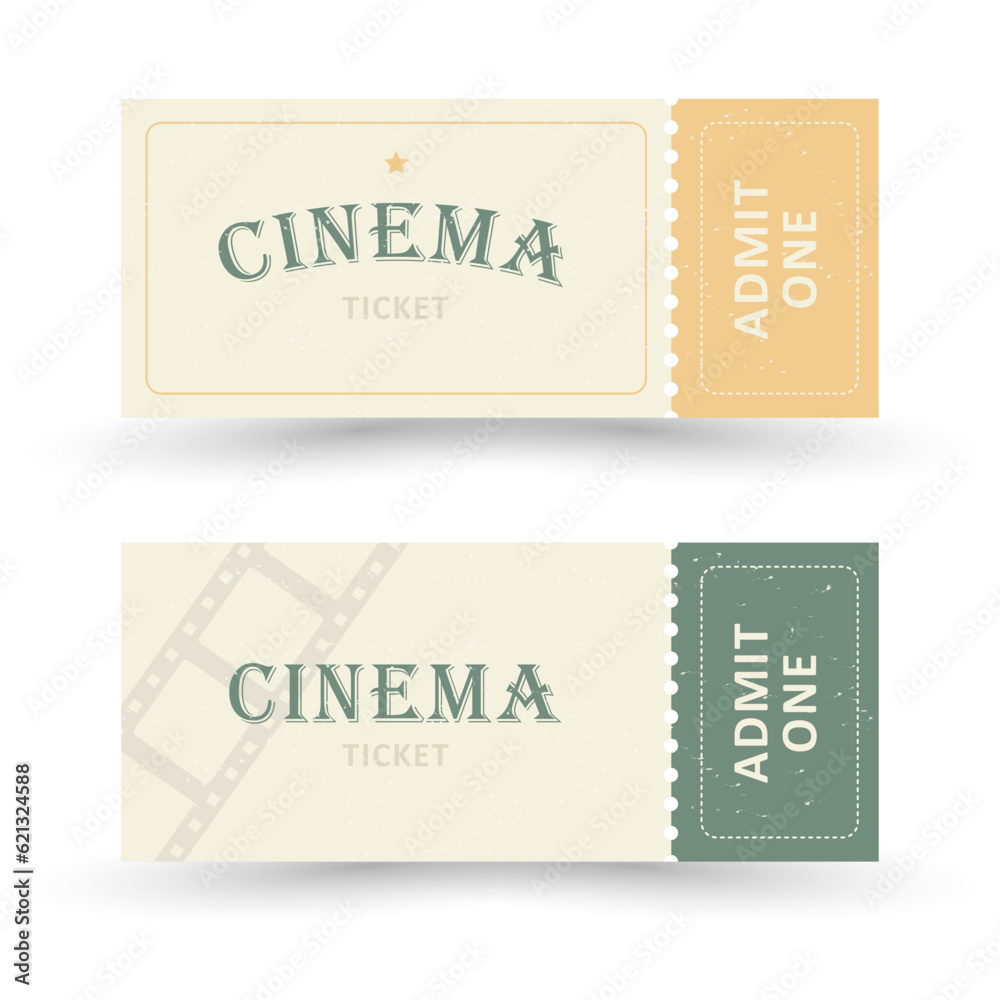 Retro vintage cinema ticket with stub, template set. Vector ...
