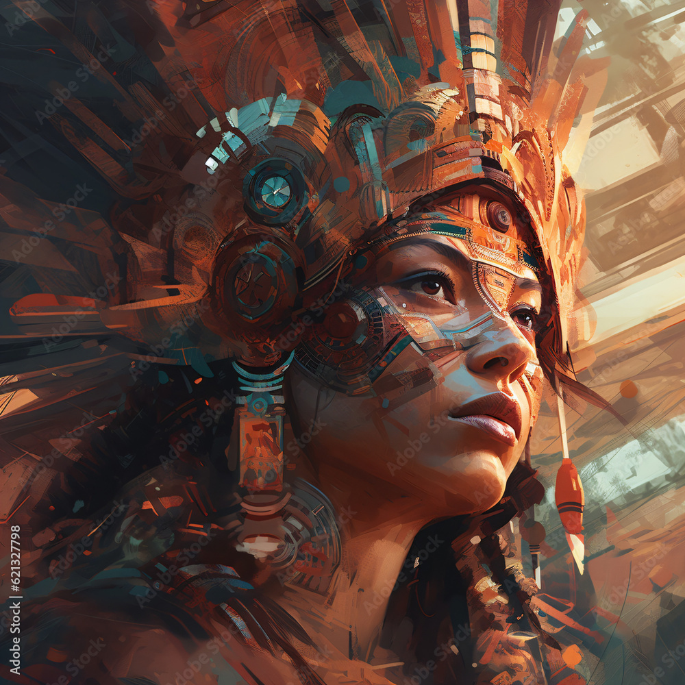 A digital painting portrait of a woman character with Mayan clothing ...