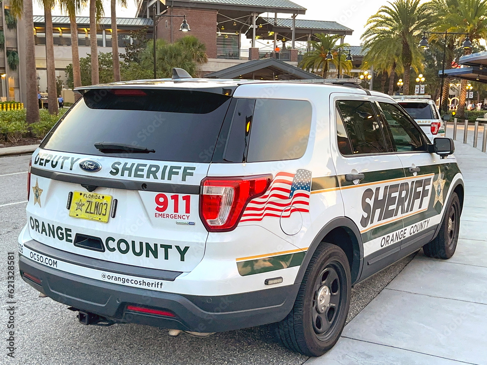 Orlando, Florida, USA - 20 June 2023: Rear view of a patrol car of the ...