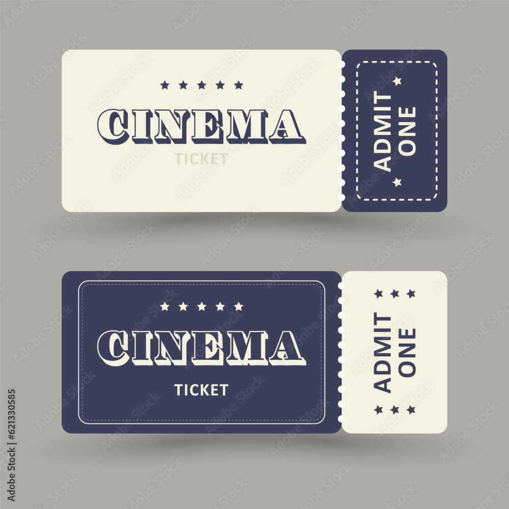 Retro vintage cinema ticket with stub, template set. Vector ...