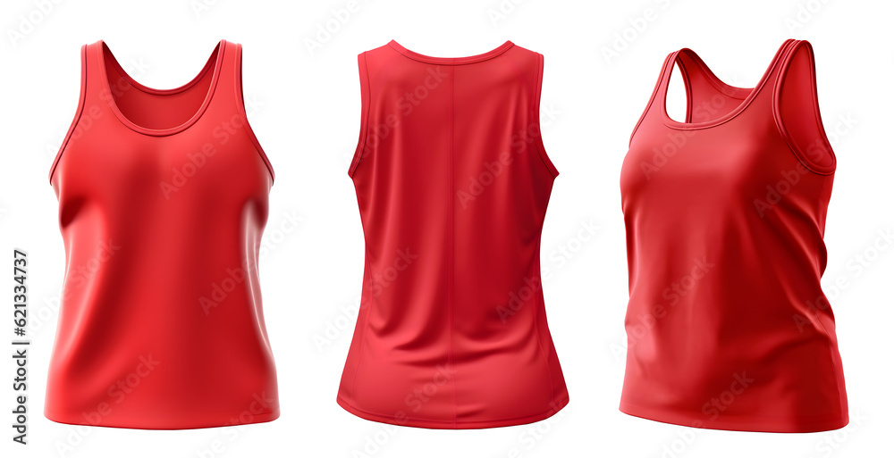 Set of red front, back and side view sleeveless tee t shirt tank ...