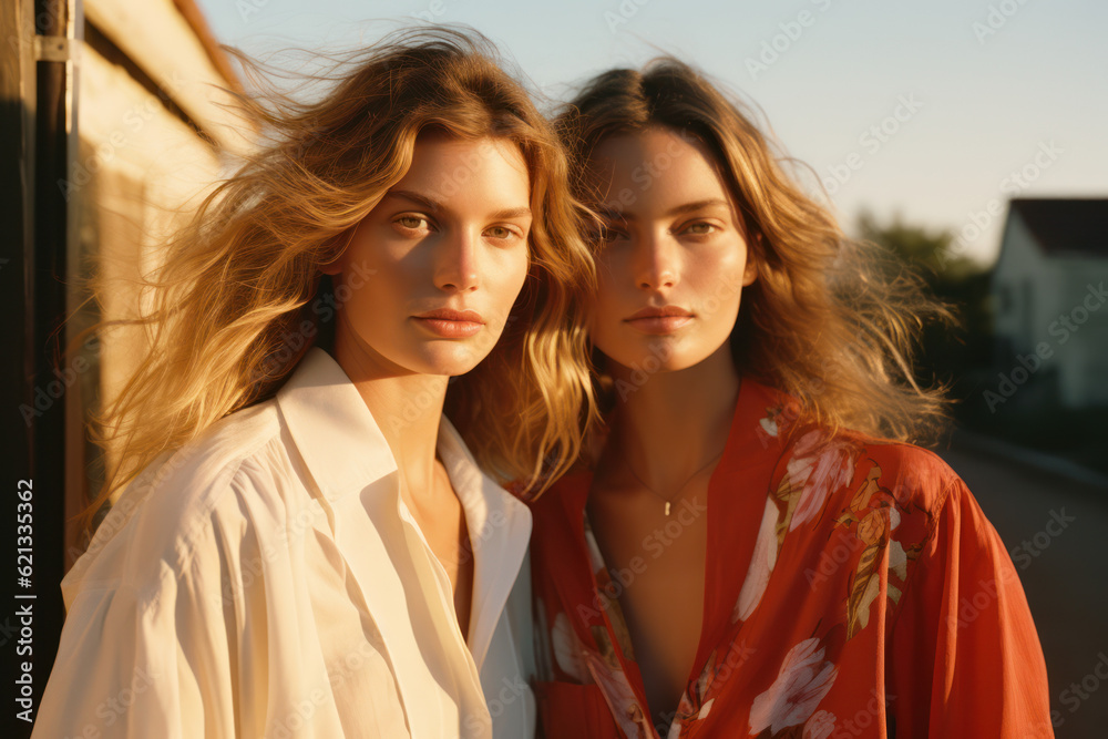 two female friends/models/lgbtq couple in magazine editorial fashion ...