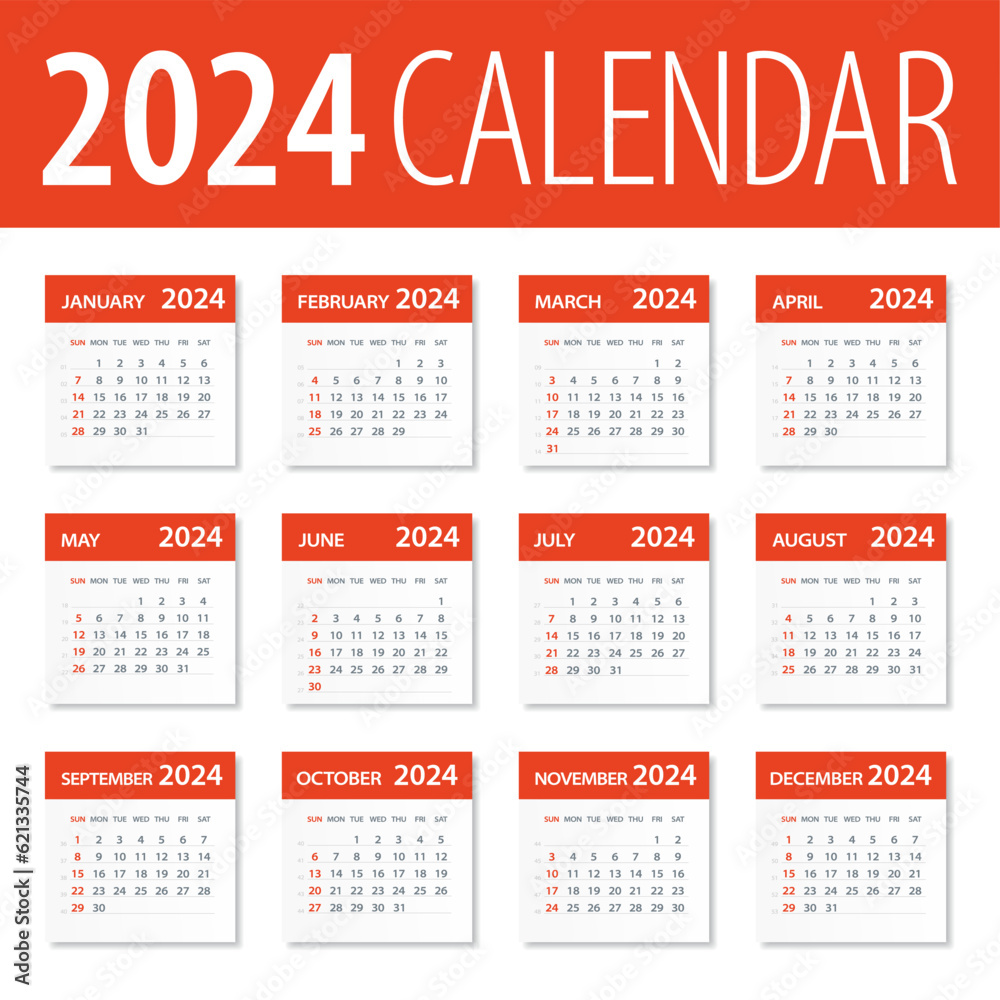 2024 Calendar Leaves Set - Vector Stock Illustration Stock Vector ...