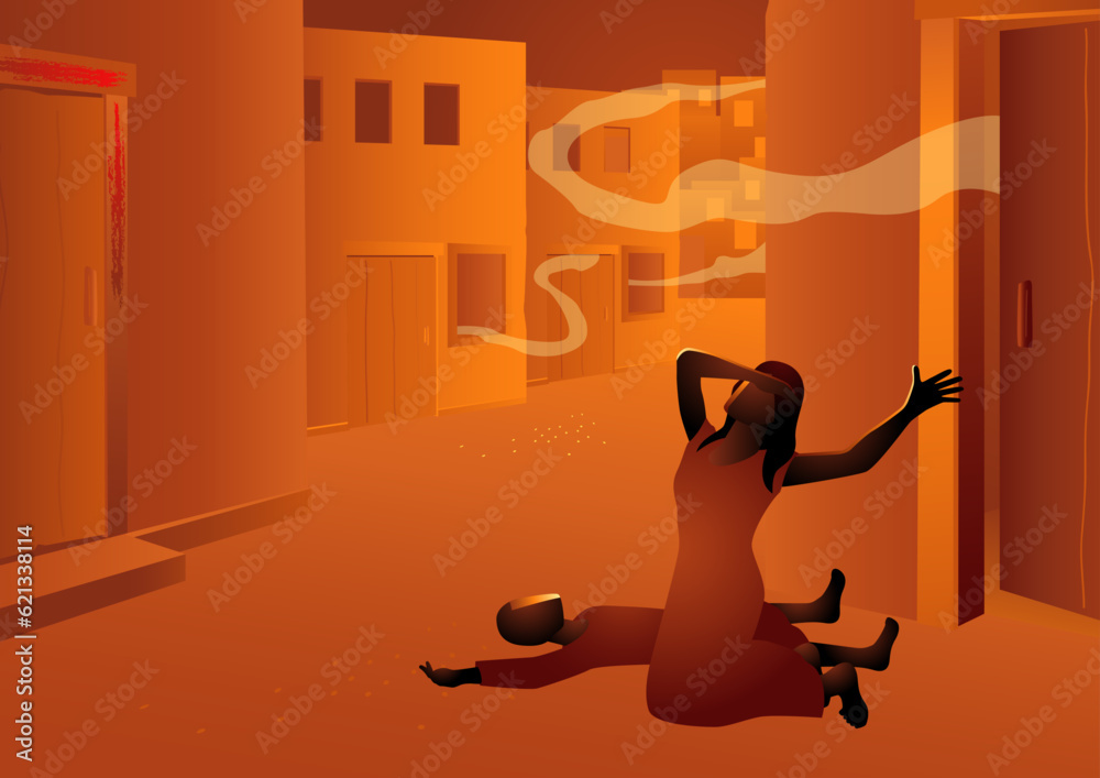 Biblical vector illustration series, the ten plagues of Egypt, tenth ...