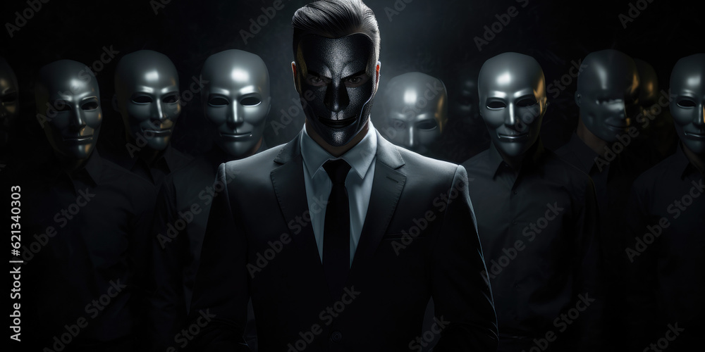 A man in a suit wearing black mask. Hiding his true identity ...